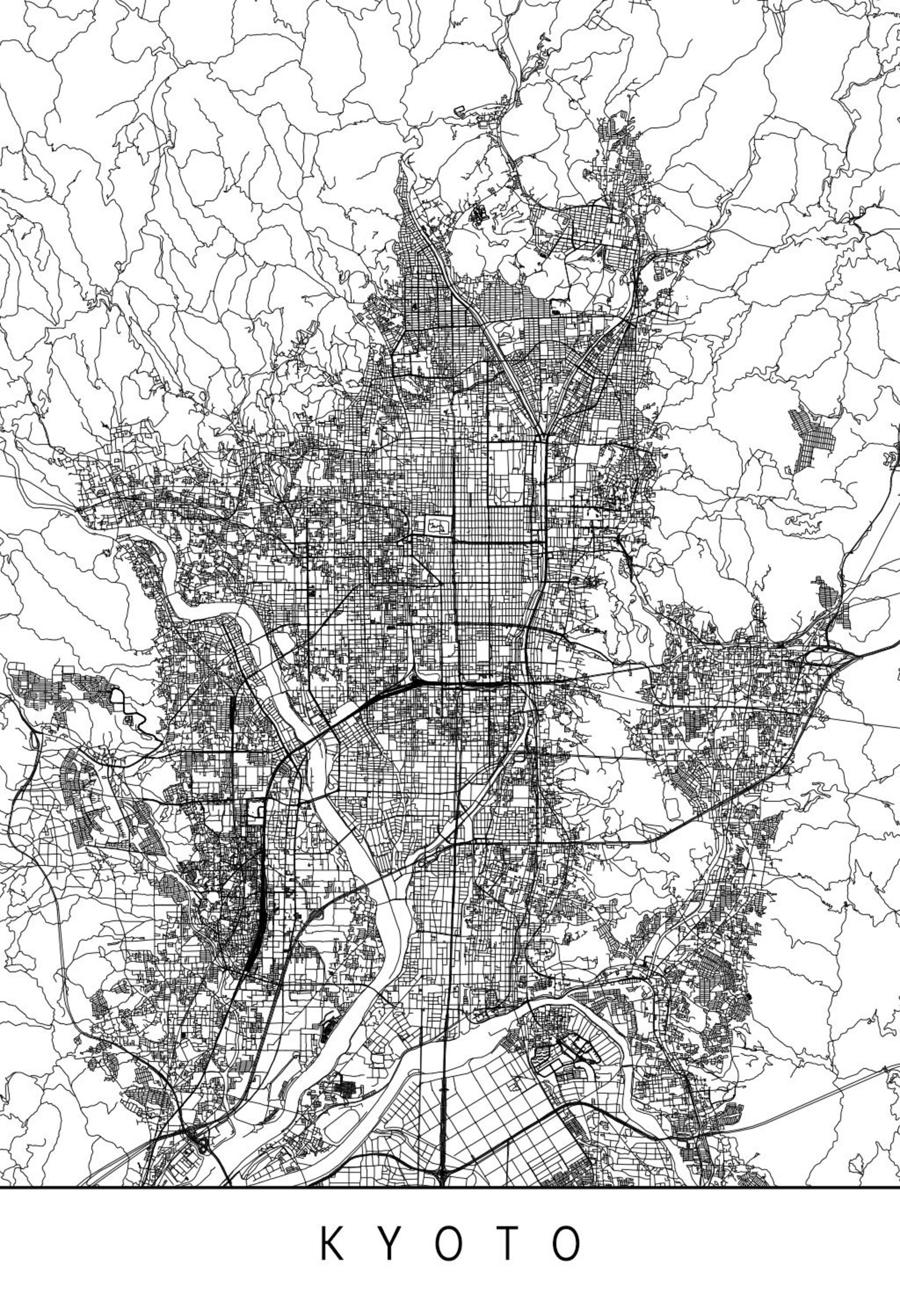 KYOTO MAP High Quality Giclee Print Minimalist Kyoto Art | Etsy