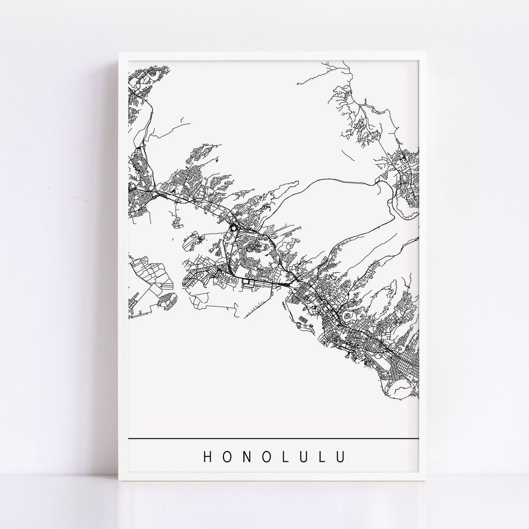 HONOLULU MAP - High Quality Giclee Print, Minimalist Honolulu Art Print ...