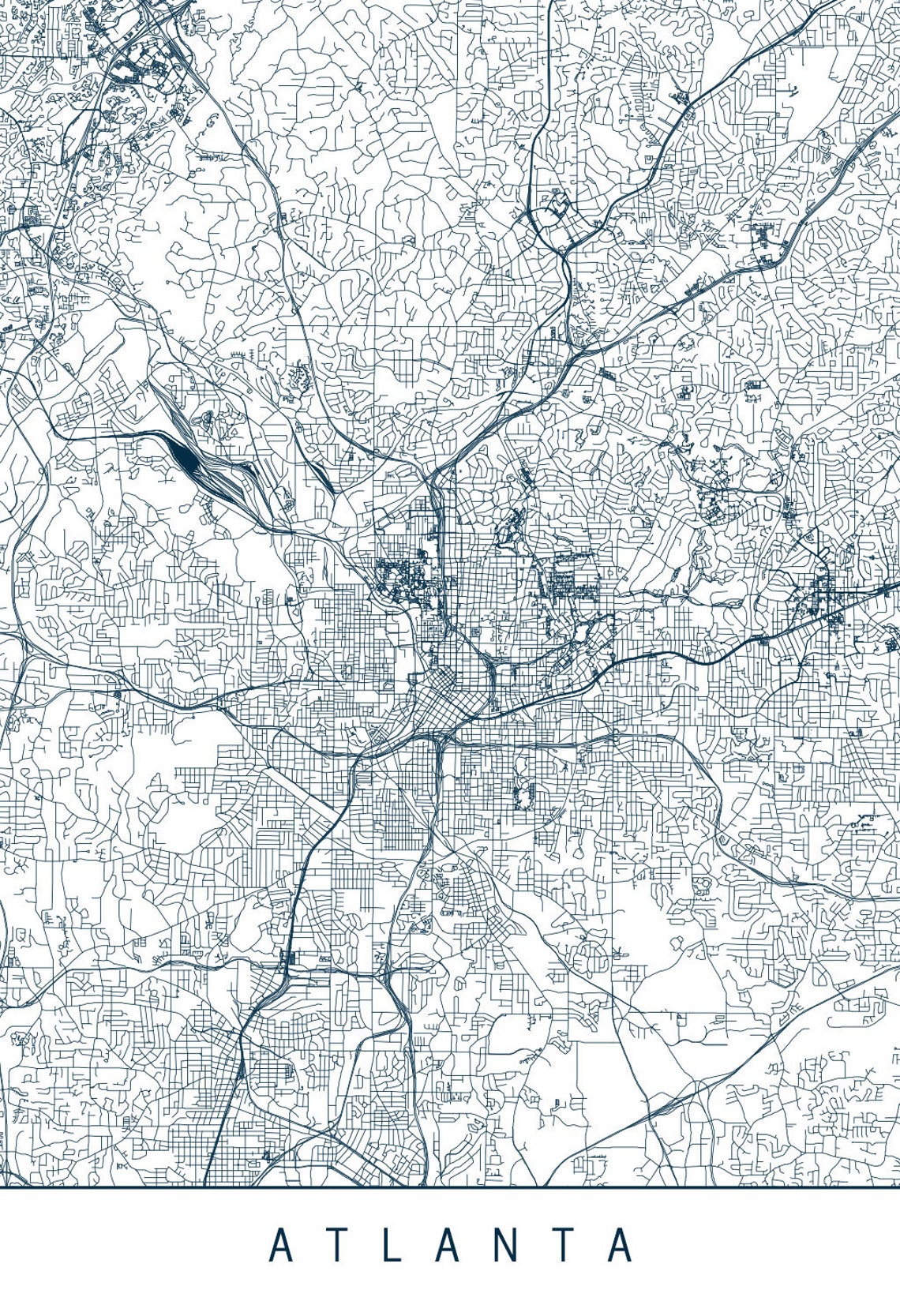 ATLANTA MAP High Quality Giclee Print Minimalist Atlanta | Etsy