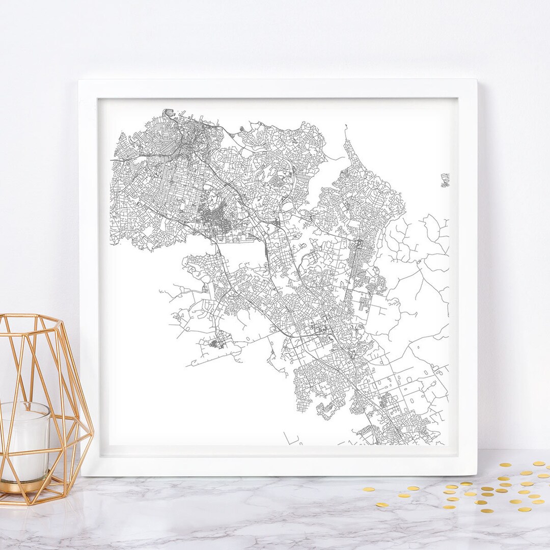 AUCKLAND CITY MAP - Fine Art Map Poster - Auckland Map Print Minimalist ...