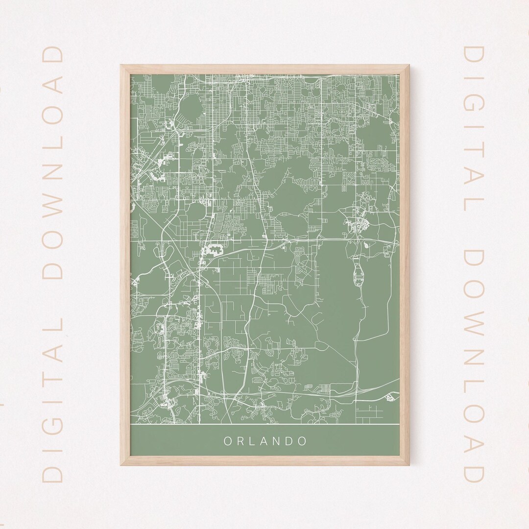 ORLANDO CITY MAP, Digital, Line Art City Map, Road Map of Orlando ...