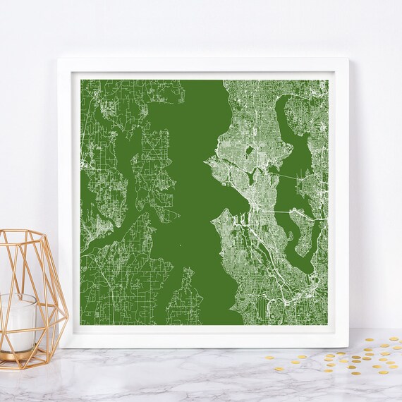 SEATTLE CITY Map Fine Art Map Poster Modern Washington USA | Etsy