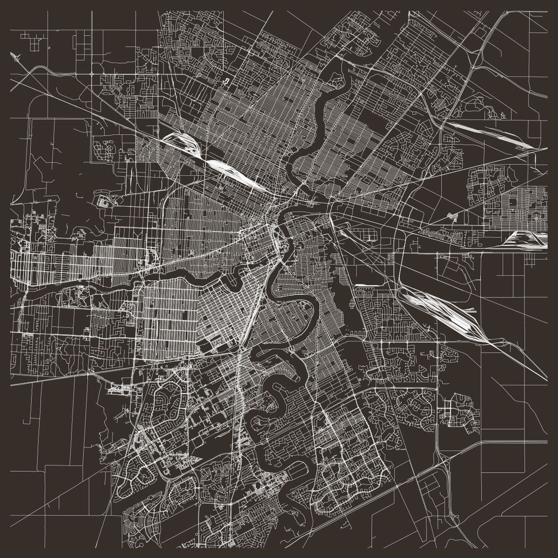 WINNIPEG MAP PRINT - Modern Manitoba Canada Map Poster - Minimalist ...