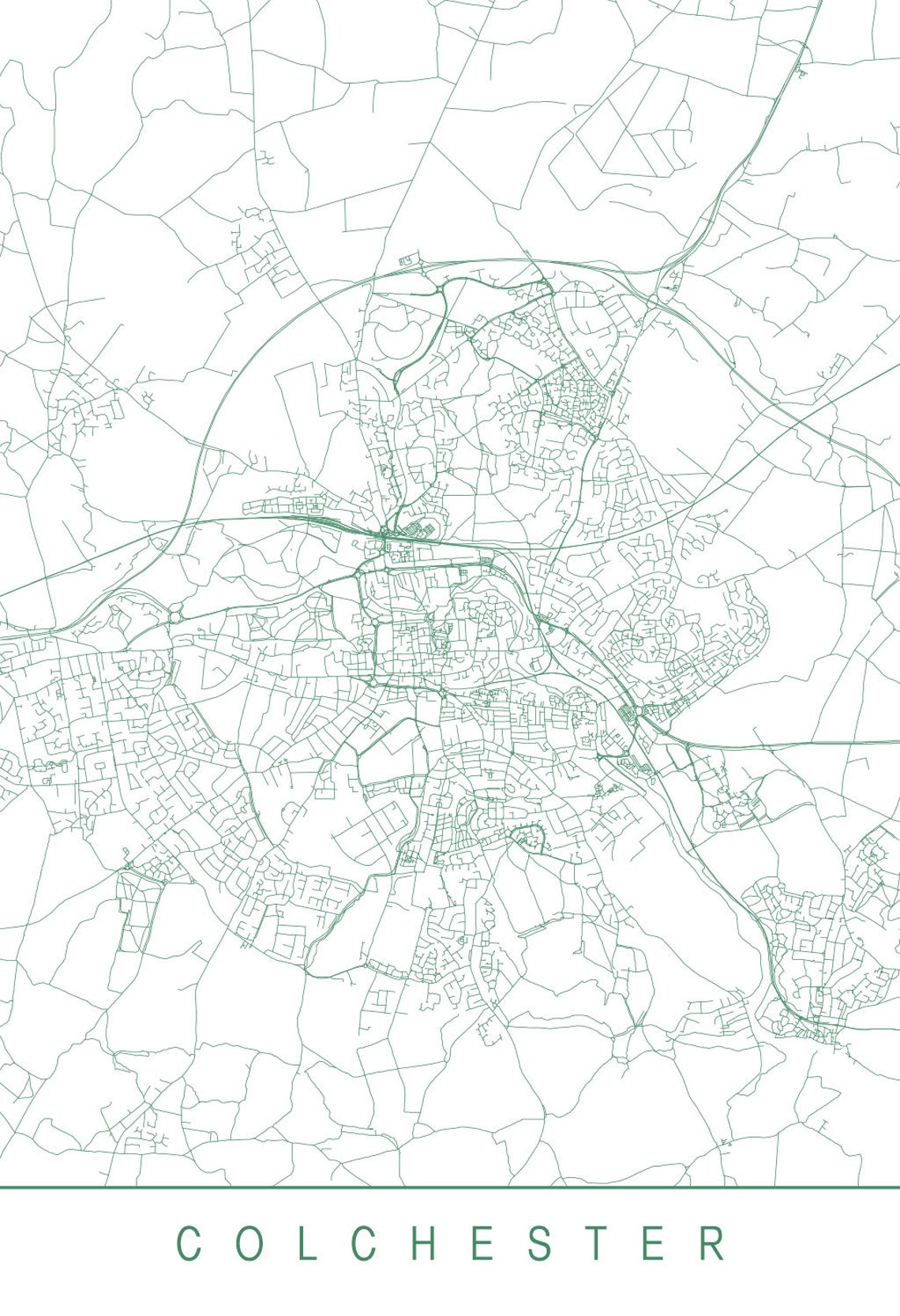 COLCHESTER MAP High Quality Giclee Print Minimalist | Etsy