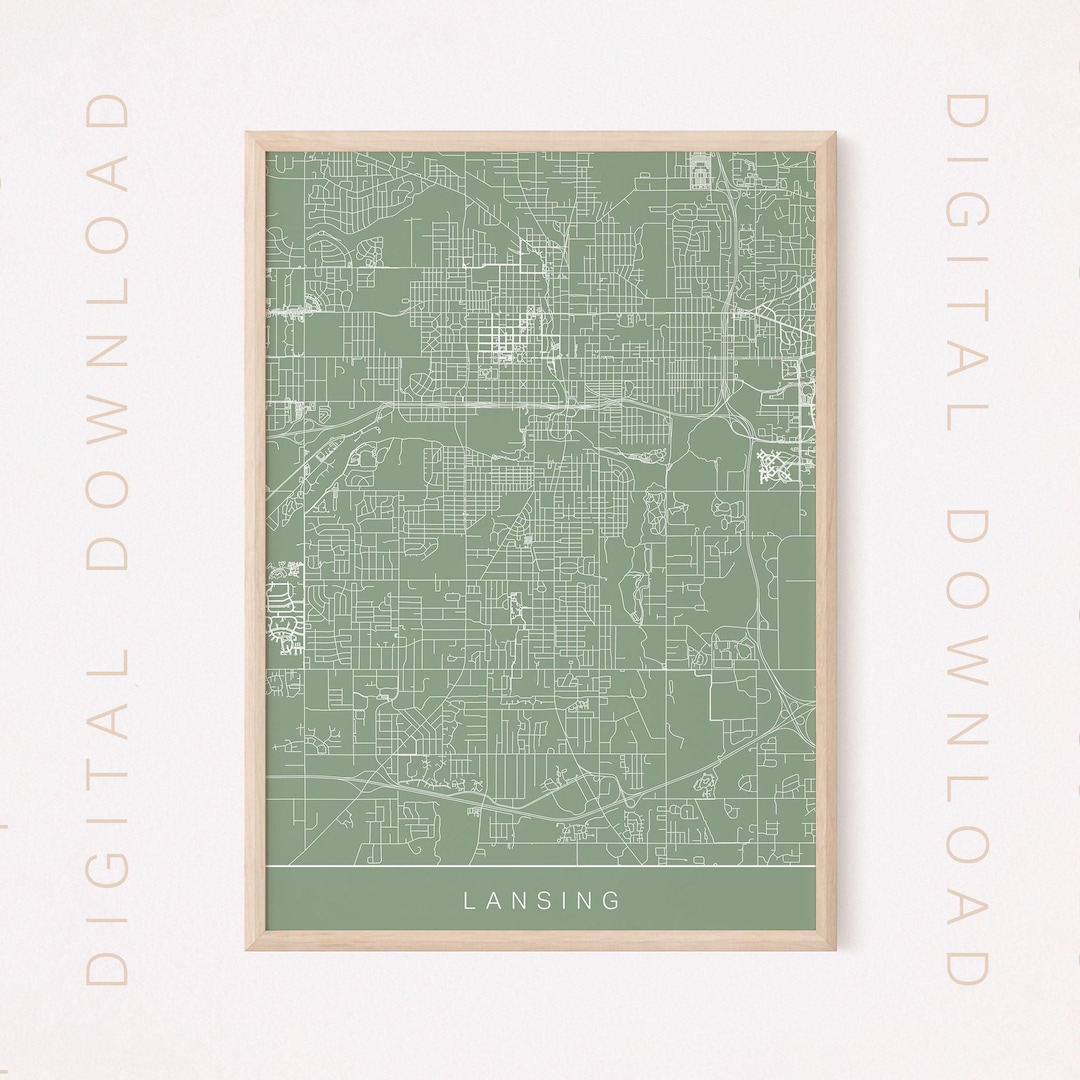 LANSING CITY MAP, Digital Download, Line Art City Map, Road Map of ...