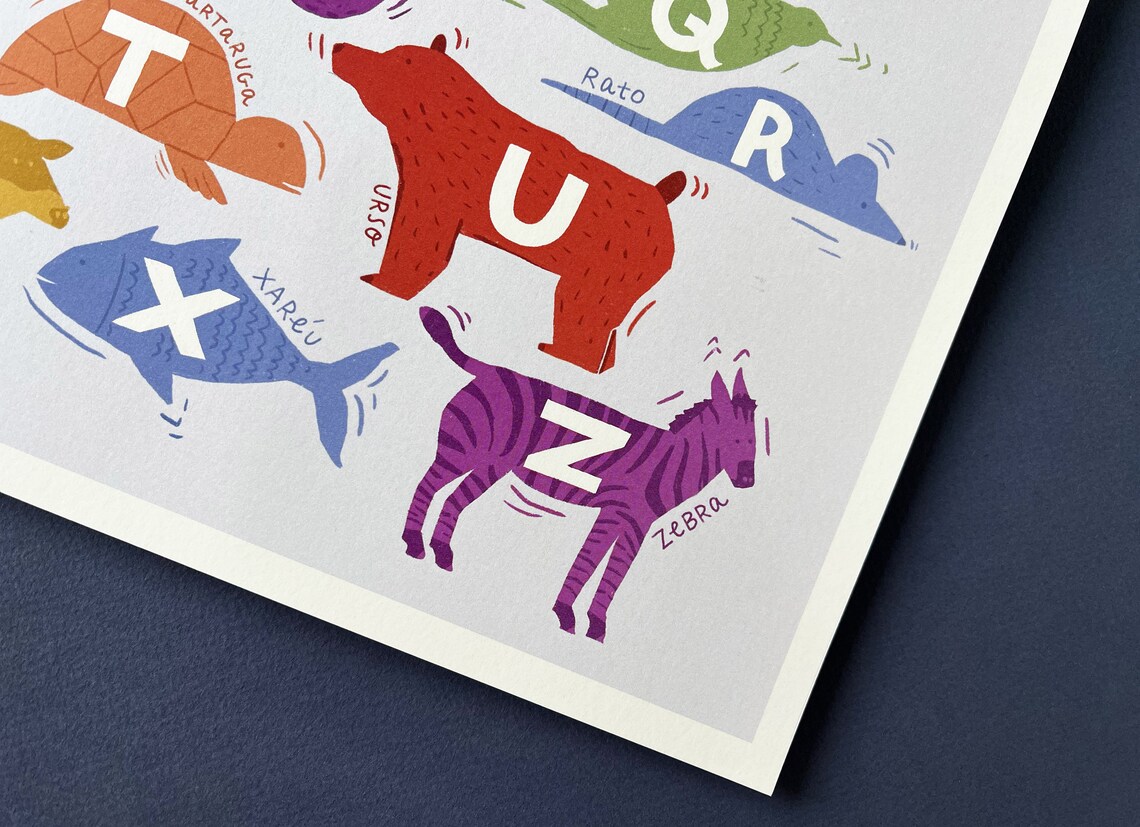 Animal Alphabet Print - Animals and Letters - Illustration for Kids ...