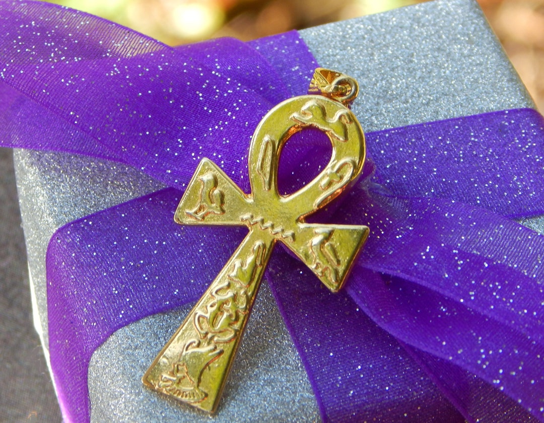 Pre-loved Egyptian Sacred Symbol Ankh Cross With Hieroglyphics Gold ...