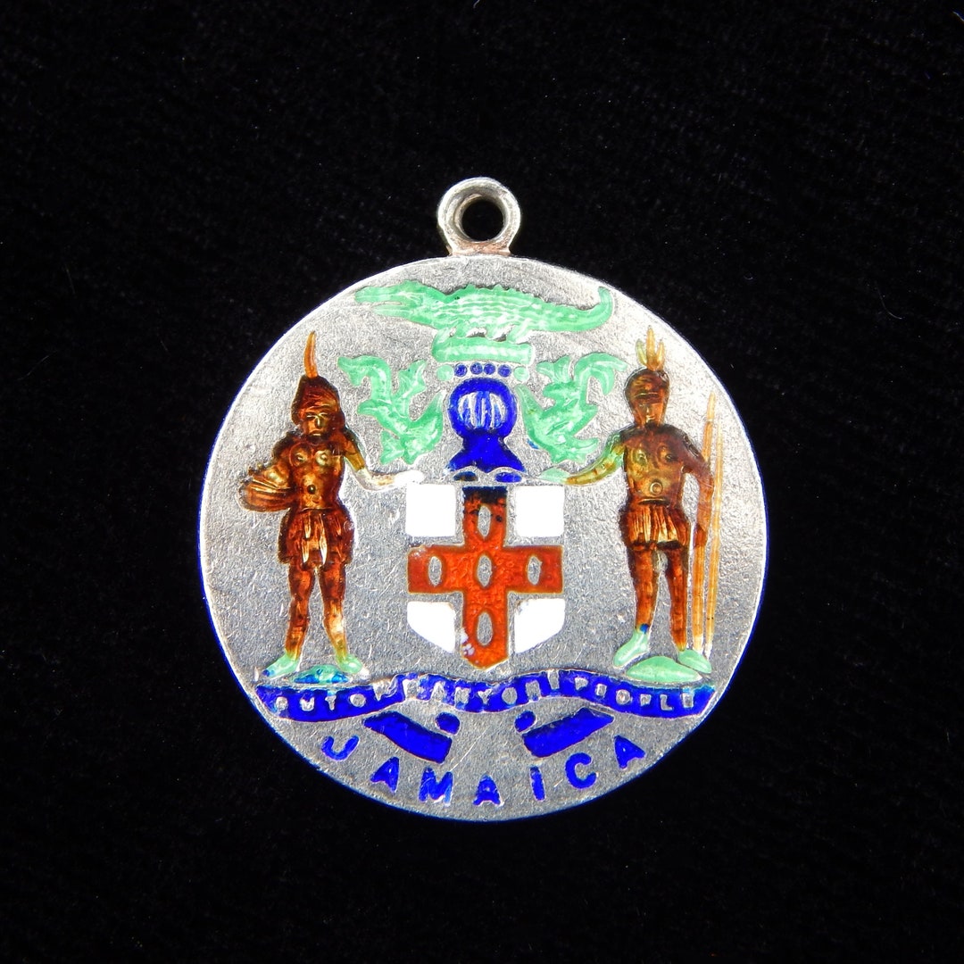 Pre-loved Jamaica Sterling Silver & Enamel Coat of Arms Crest Heraldry ...