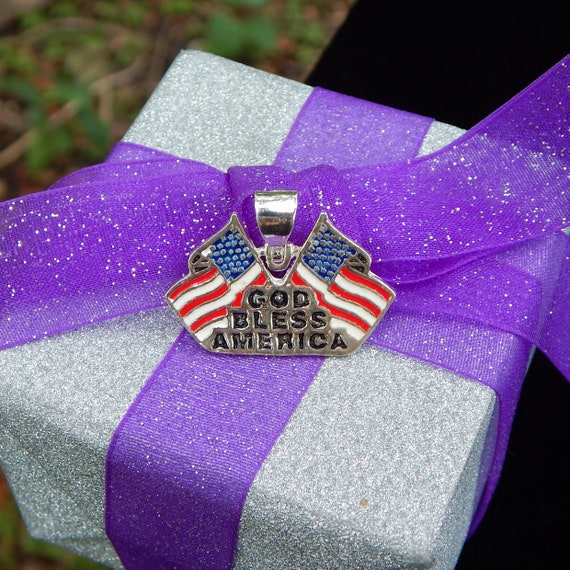 Pre Loved God Bless America American Flag Sterling Si… Gem