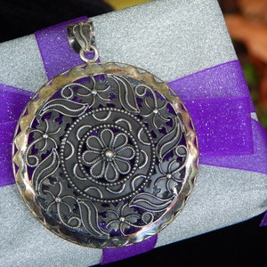 Vintage India Floral Scroll Extra-large Sterling Silver Medallion Disk ...