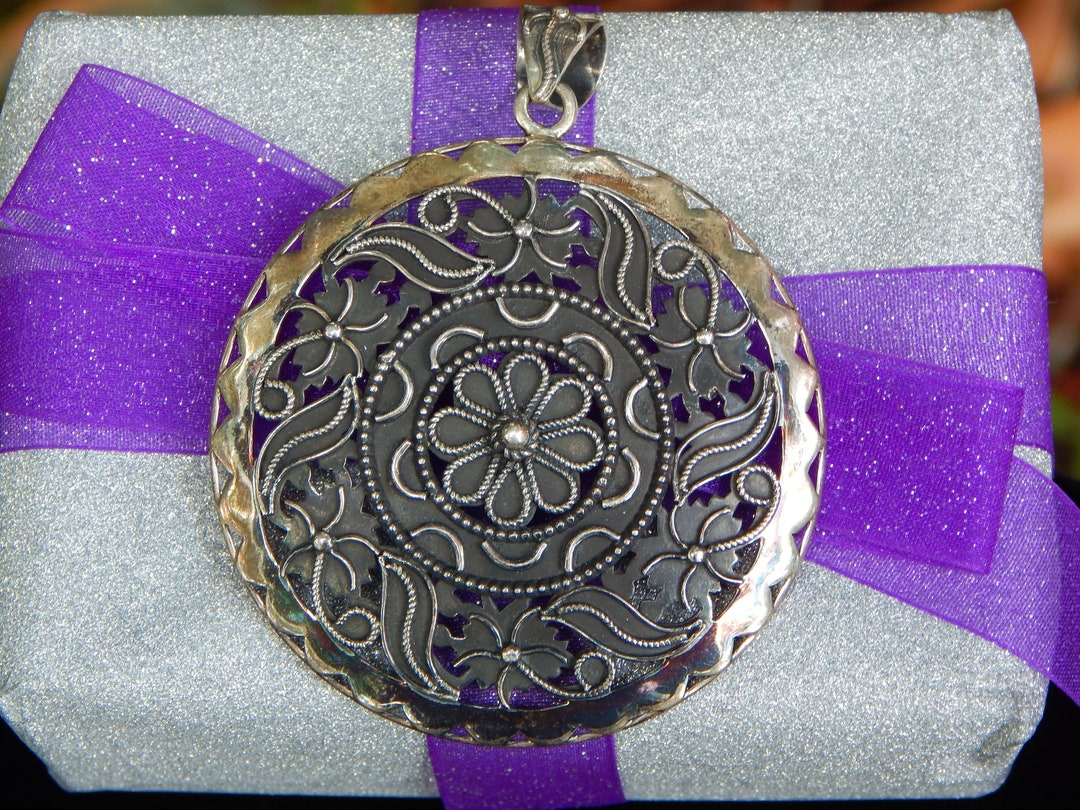 Vintage India Floral Scroll Extra-large Sterling Silver Medallion Disk ...