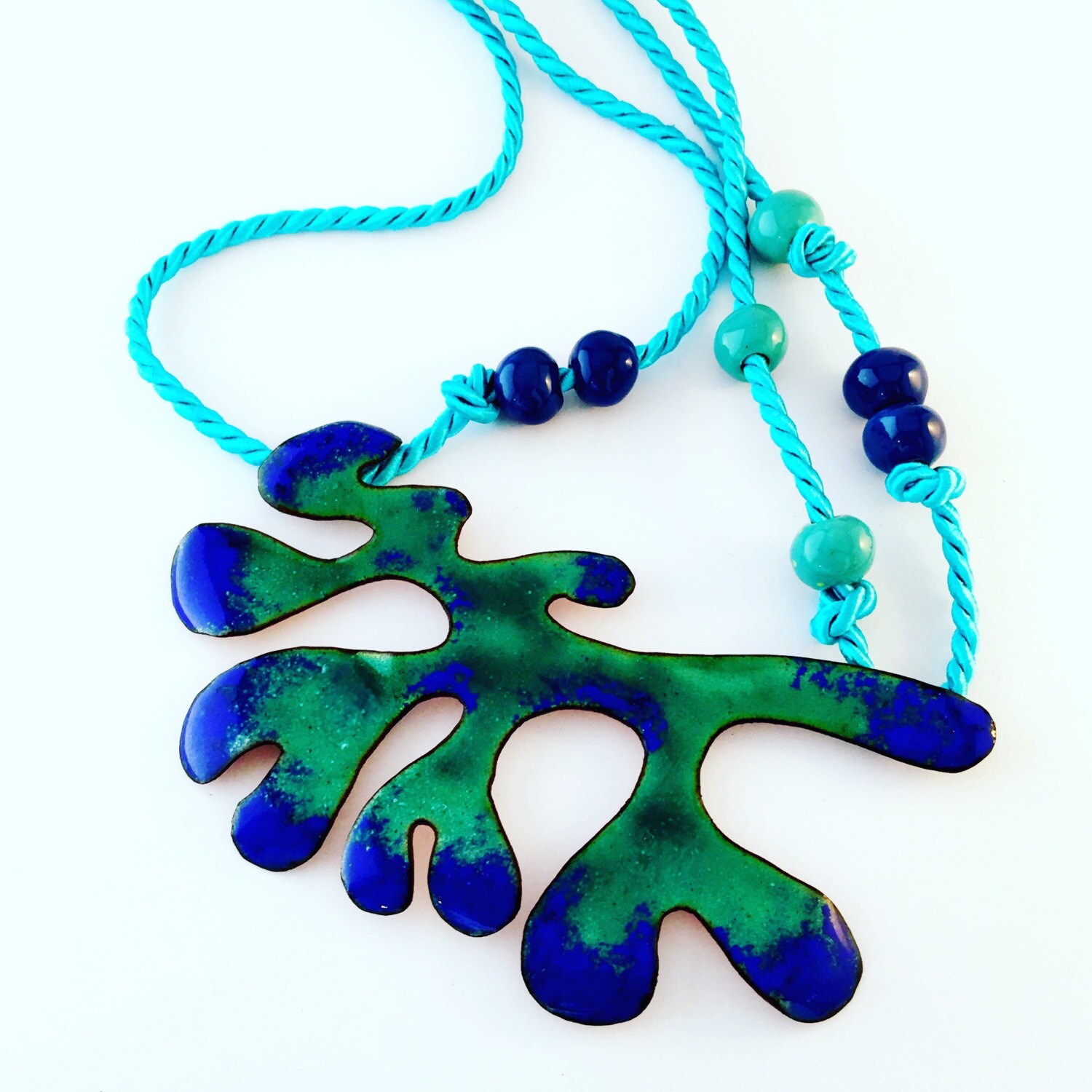 Sea Green and Navy Blue Enamel 'sea Weed and Bubbles' - Etsy