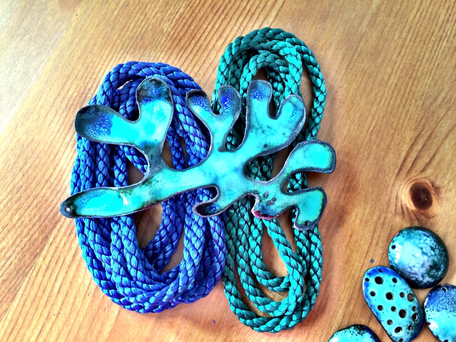 Sea Green and Navy Blue Enamel 'sea Weed and Bubbles' - Etsy
