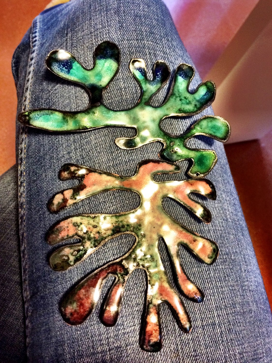 Sea Green and Navy Blue Enamel 'sea Weed and Bubbles' - Etsy