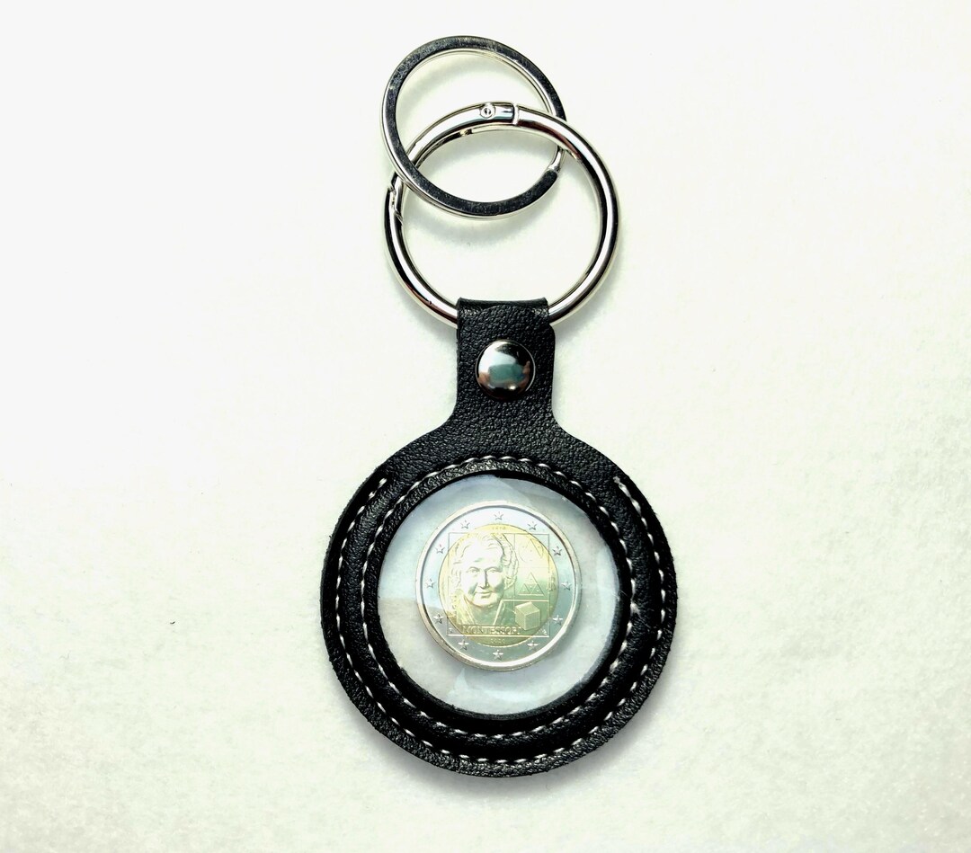 2 Euro Coin Key Chain-purse Charm With Maria Montessori Coin in Black ...