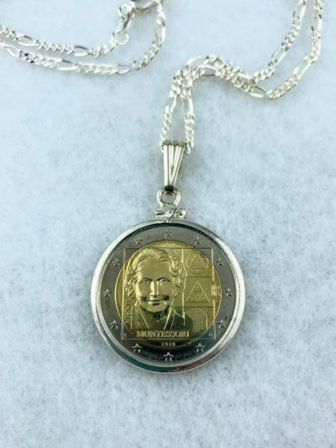 Necklace- 2020 Maria Montessori New 2 Euro Coin Pendant on Sterling ...