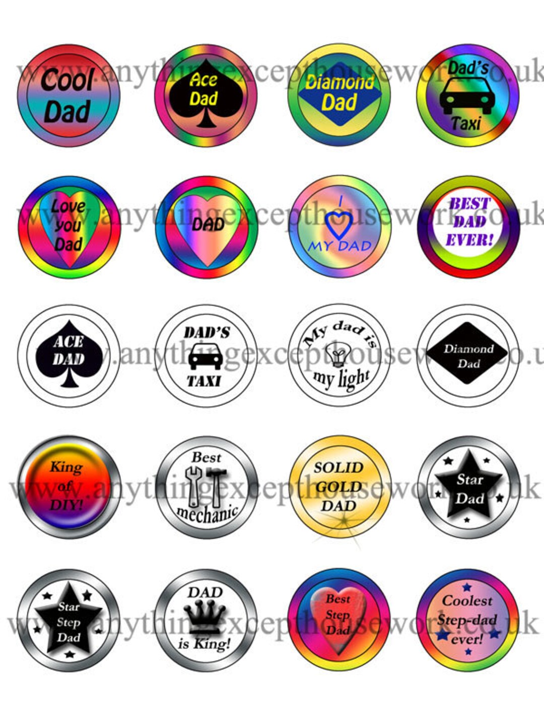 For Dad's! - Dad Themed 1.5 Inch Circular Images for Dad Related Crafts ...