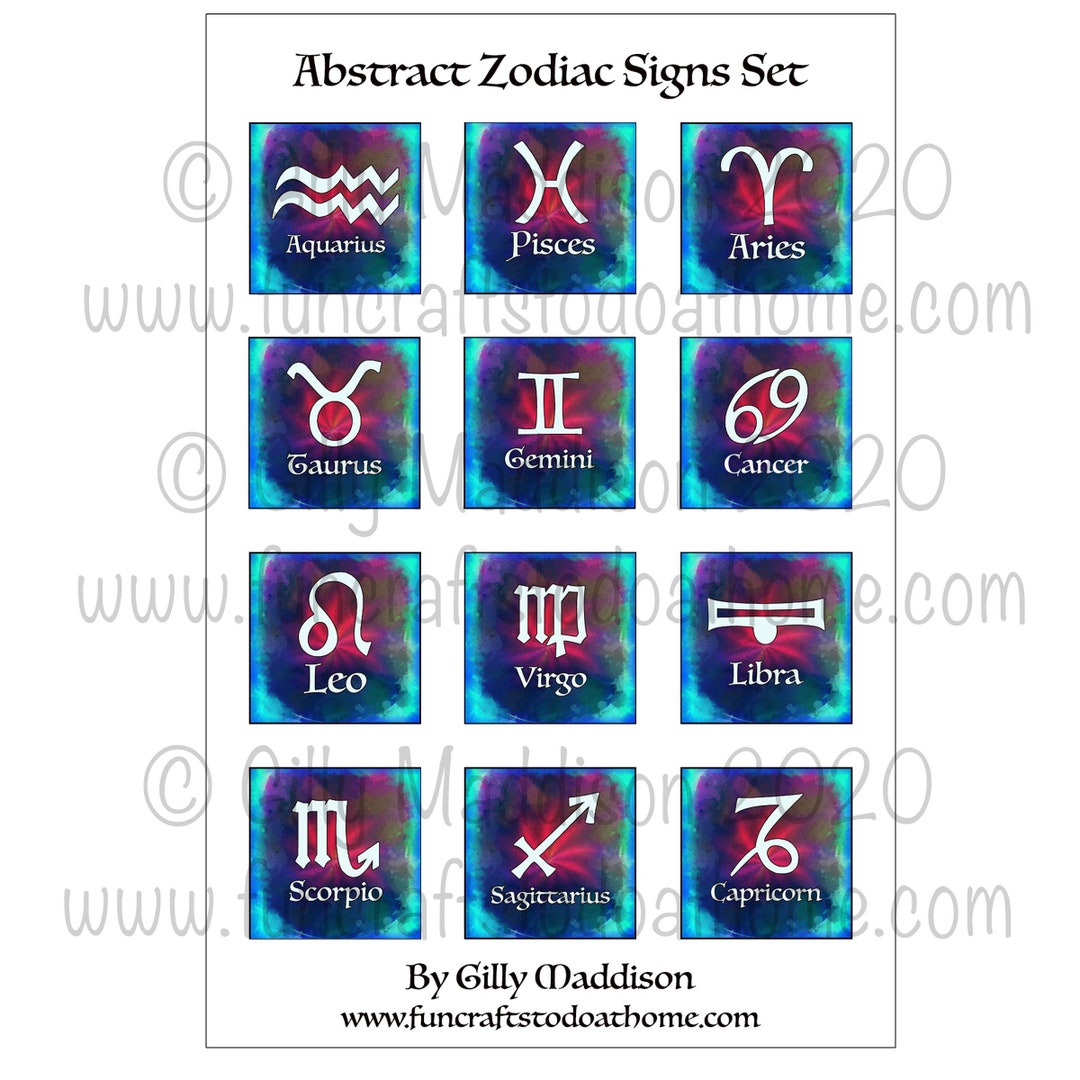 Zodiac Star Sign Collage Sheet – 1 Inch Square Symbols (6x4 Inch Print ...