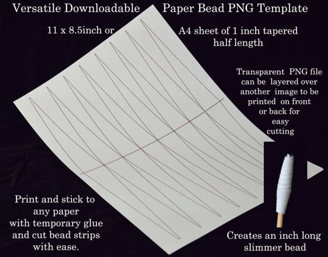 Paper Bead Strip Templates - 1 Inch Half Size Tapered. UK A4 & US ...