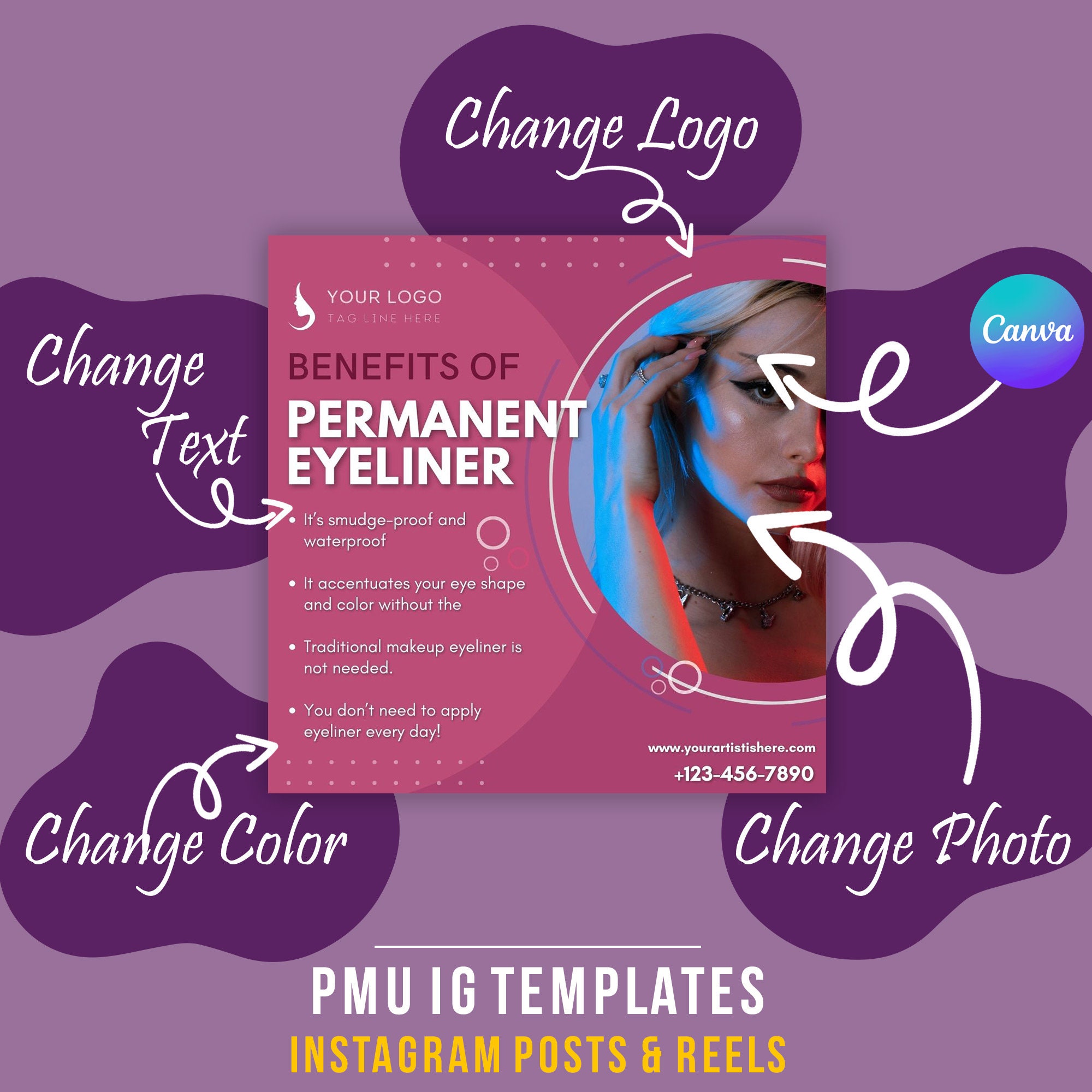 157 Permanent Makeup IG Templates Editable PMU Social Media - Etsy