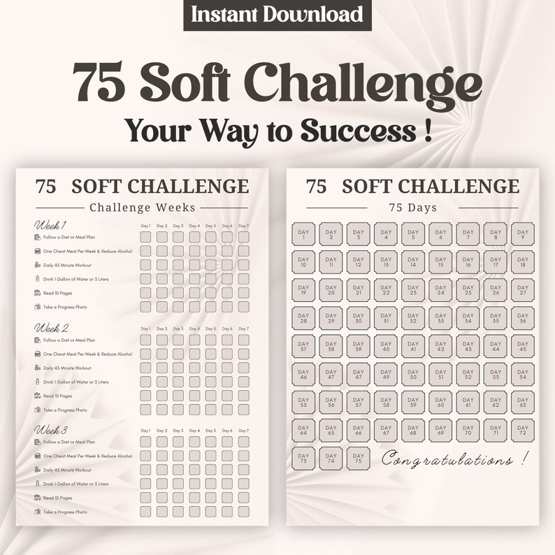 75 Soft Challenge Printable Template, Daily 75 Soft Tracker, Editable ...