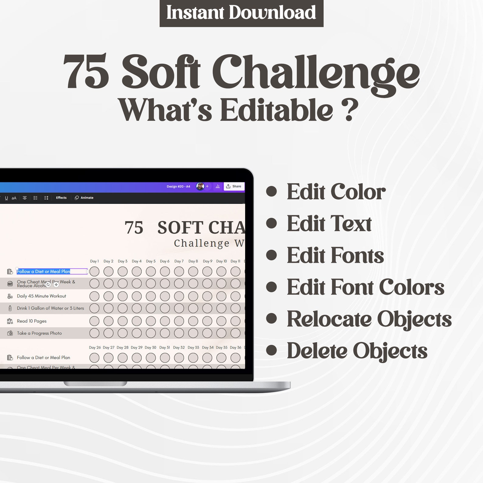 75 Soft Challenge, Editable and Printable Soft Challenge, 75 Day ...