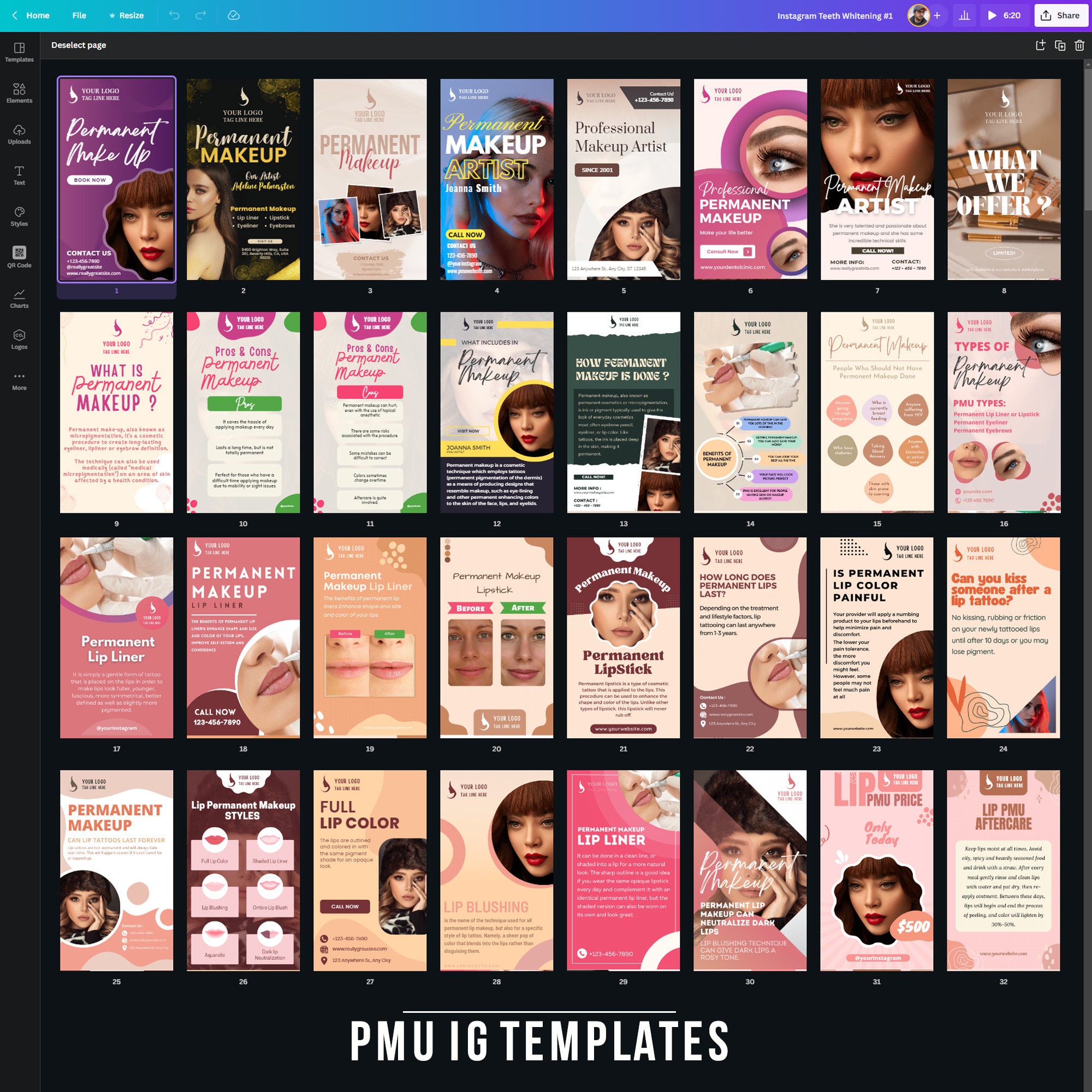 157 Permanent Makeup IG Templates Editable PMU Social Media - Etsy