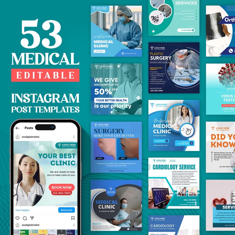 53 Medical IG Templates, Post Templates, Editable Post, Social Media ...