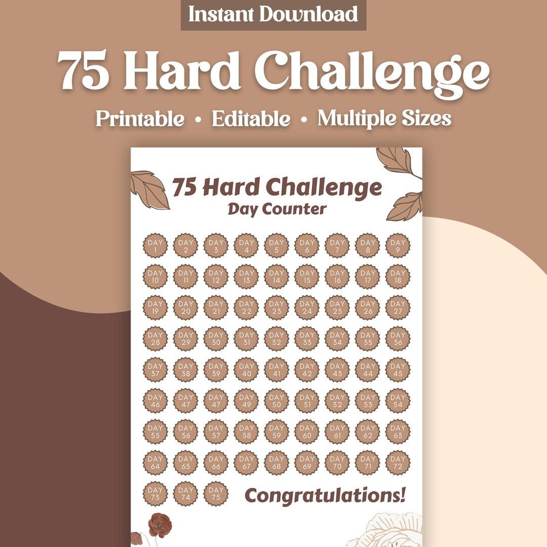 75 Day Challenge Printable 75 Day Hard Challenge 75 Hard - Etsy