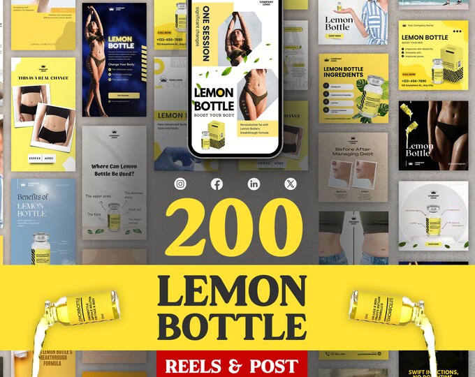 Lemon Bottle Reels and Post Template, Fat Dissolving, Bottle Lemon ...