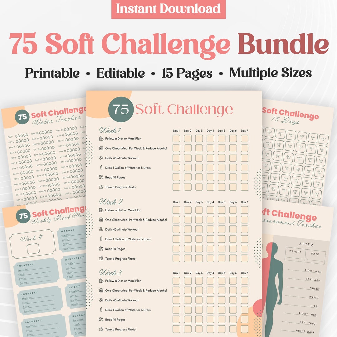 75 Soft Challenge Bundle, Editable 75 Soft, Printable 75 Soft Tracker ...