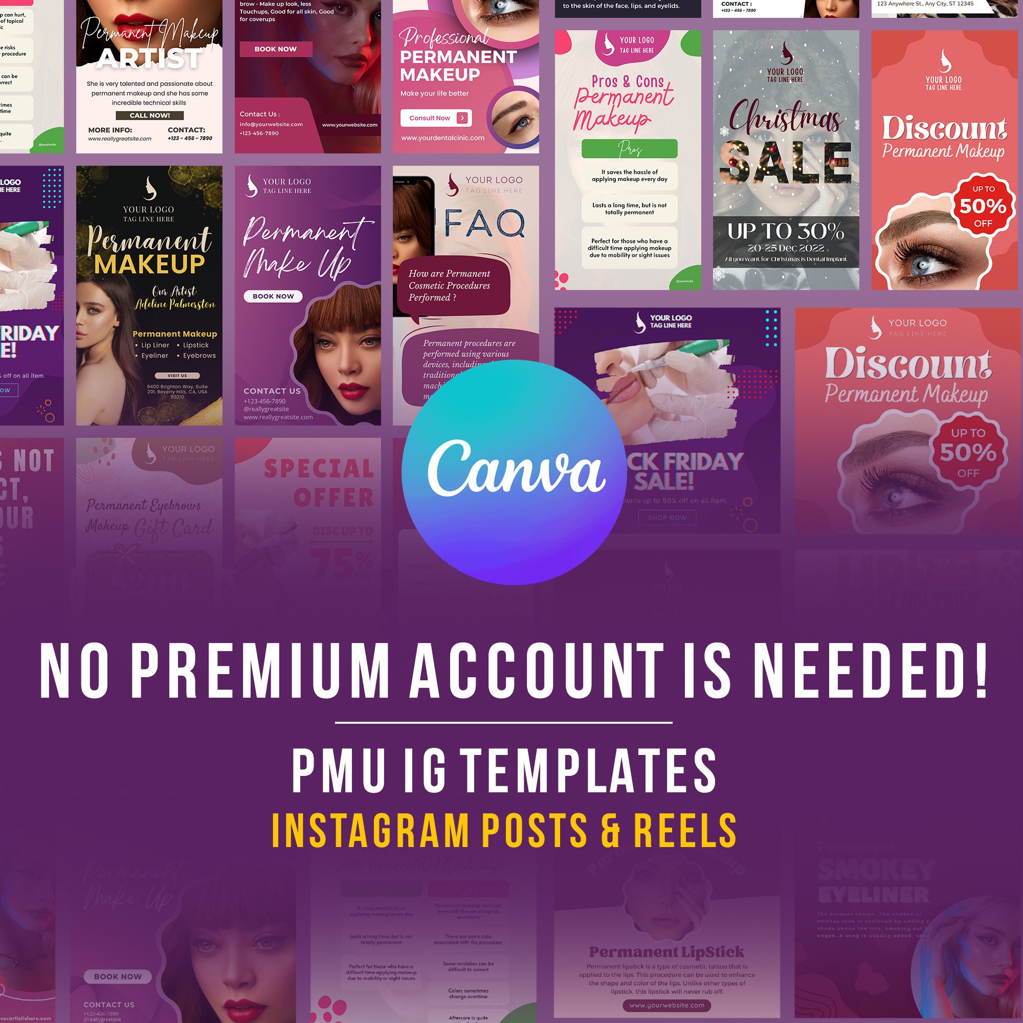 157 Permanent Makeup IG Templates Editable PMU Social Media - Etsy