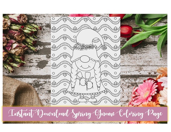 Instant Download Spring Gnome Coloring | Etsy