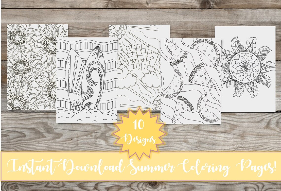 10 Summer Coloring Pages Bundle Ocean Watermelon - Etsy
