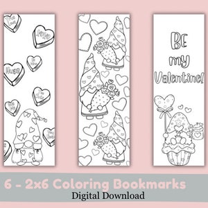 Printable Coloring Valentine Gnomes Bookmarks Digital Download Heart ...