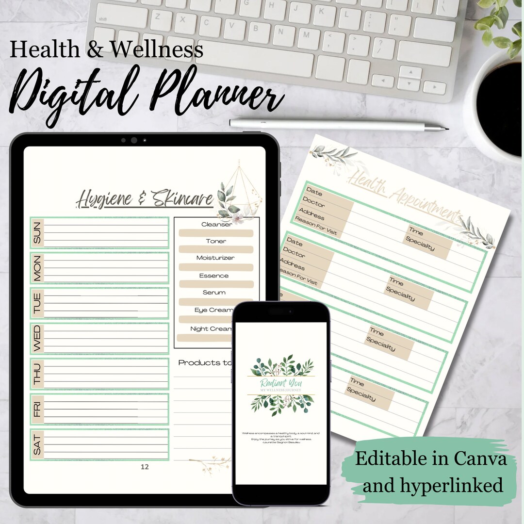 Digital Health & Wellness Planner Printable PDF Self-care - Etsy