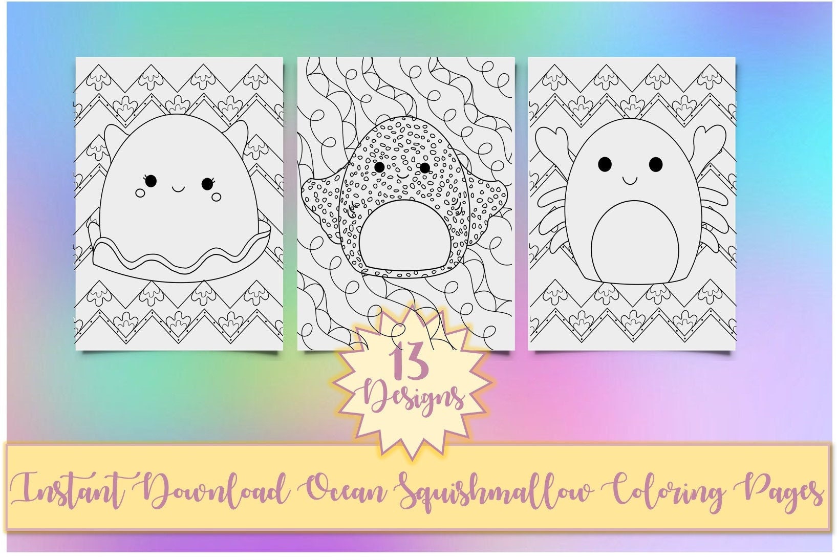 Ocean Squishmallow Printable Pdf Coloring Pages Squishmallow Etsy