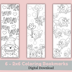 Printable Coloring Valentine Gnomes Bookmarks Digital Download Heart ...