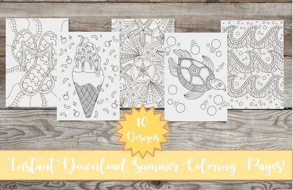 10 Summer Coloring Pages Bundle Ocean Watermelon - Etsy