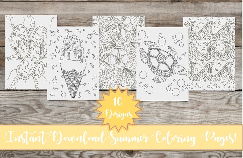 10 Summer Coloring Pages Bundle Ocean Watermelon - Etsy
