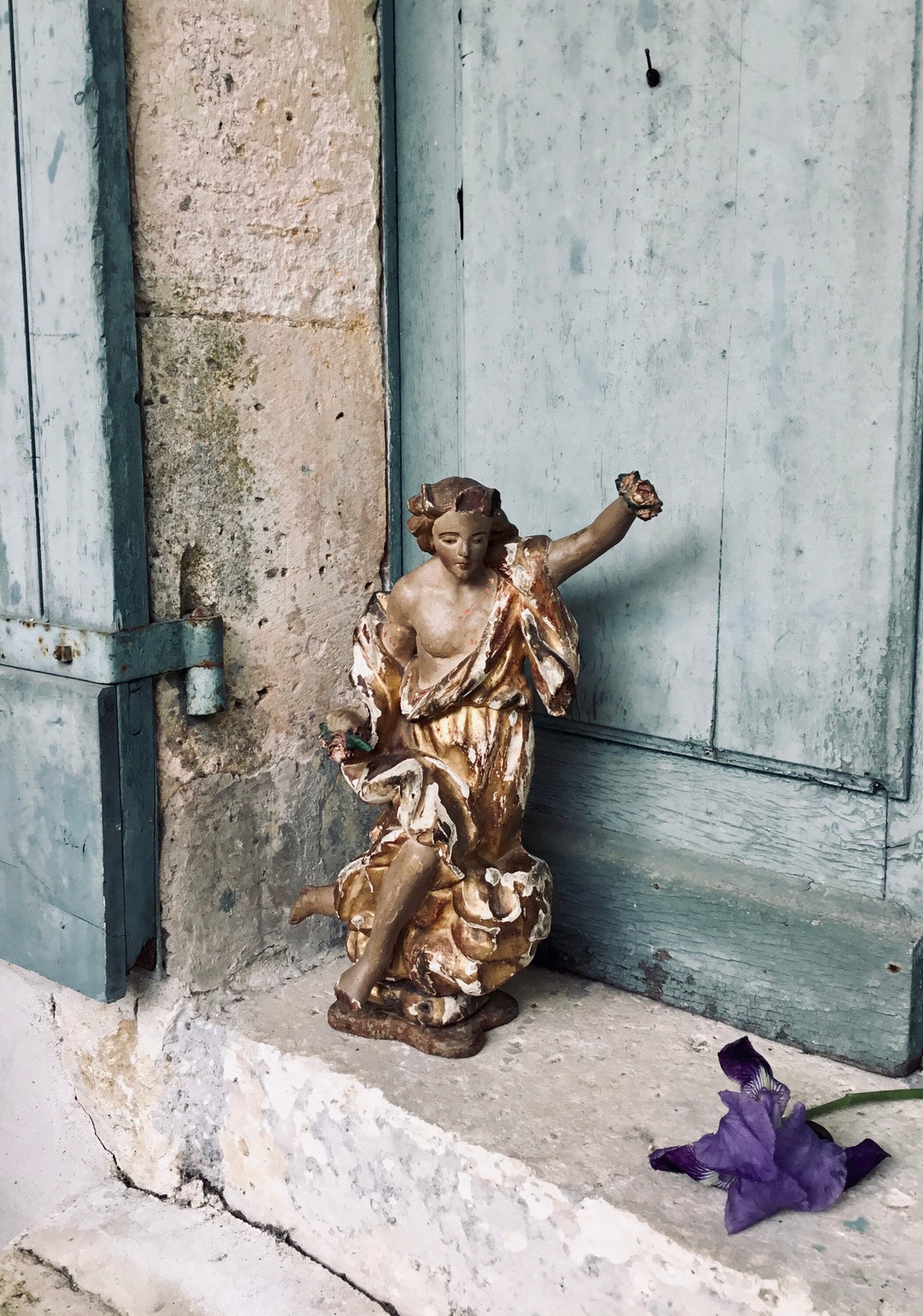 A Stunning 18th Century Polychrome & Gilt Wood Hand Carved Neapolitan Creche Santo or Santos ...