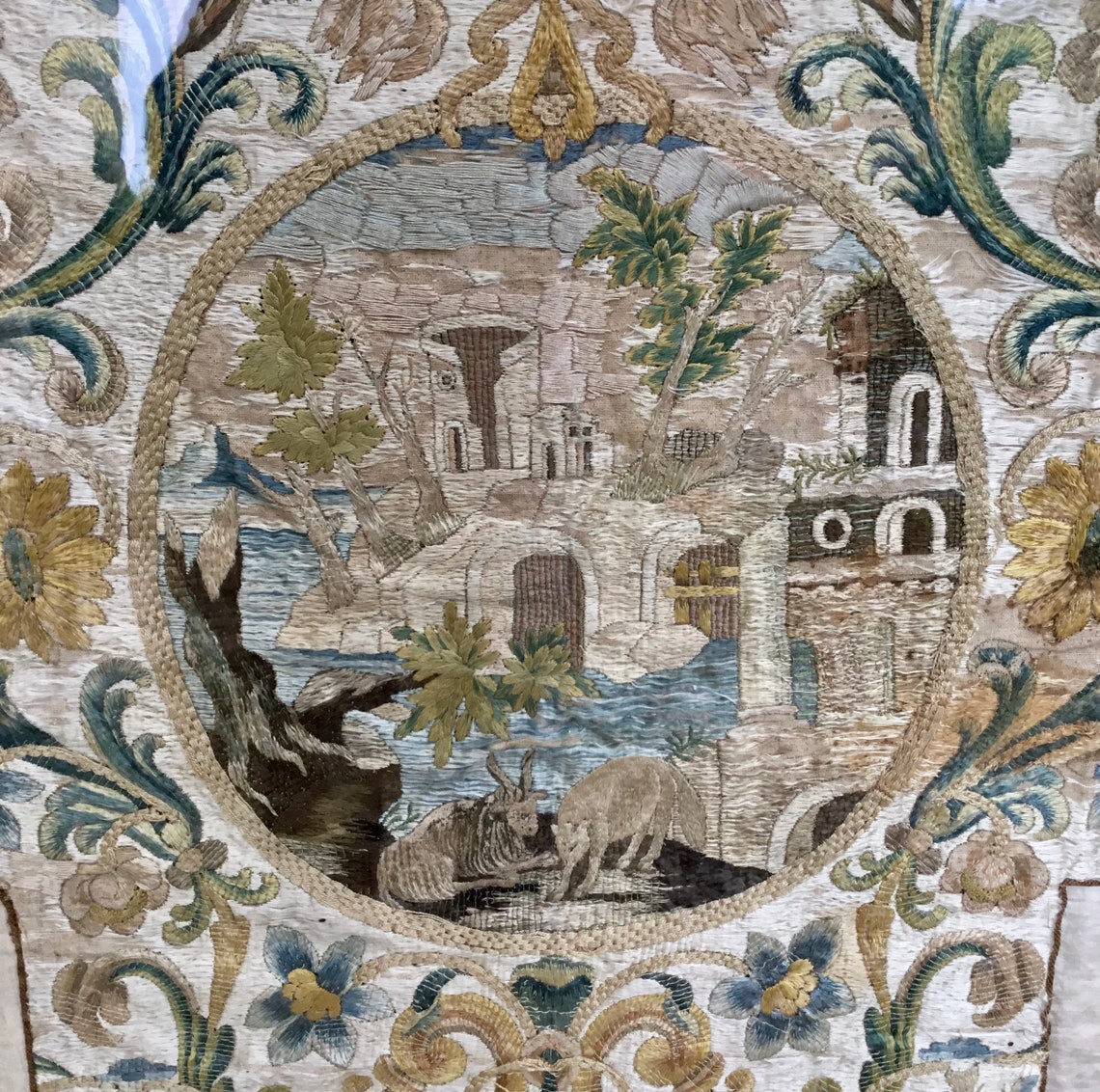 A Stunning Early Antique English Queen Anne Silk Needlework Picture of ...