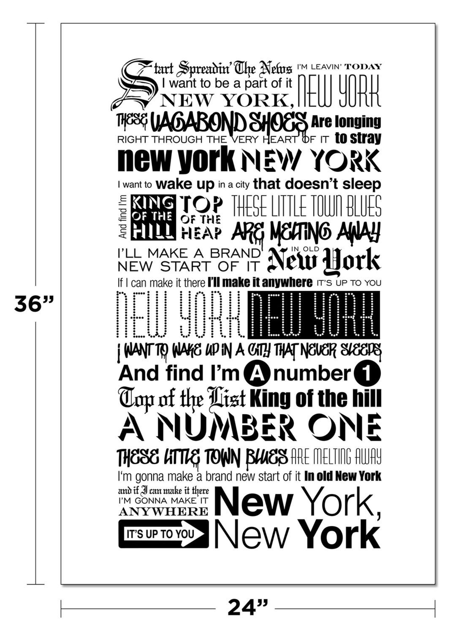 New York, New York by Frank Sinatra Lyrics Typography Poster - DIGITAL ...