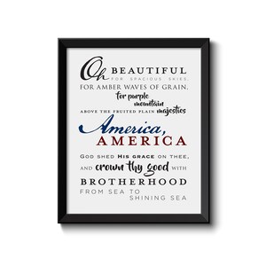 America, the Beautiful - Song Lyric Poster - July 4th Decor - DIGITAL ...