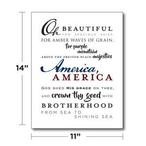 America, the Beautiful - Song Lyric Poster - July 4th Decor - DIGITAL ...