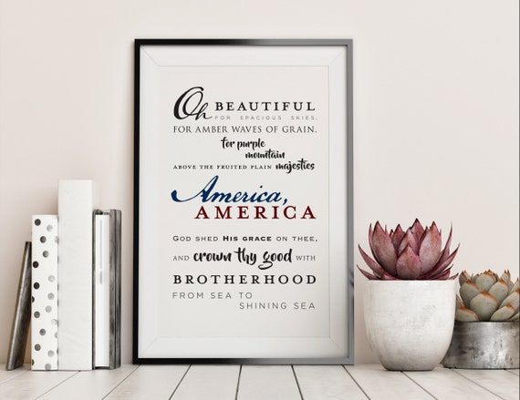 America the Beautiful Song Lyric Poster July 4th Decor - Etsy