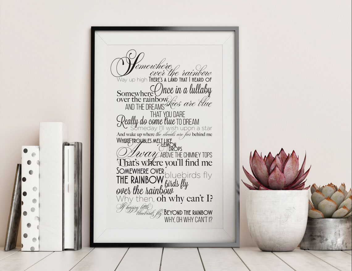 Somewhere Over the Rainbow by Judy Garland Lyrics Typography - Etsy