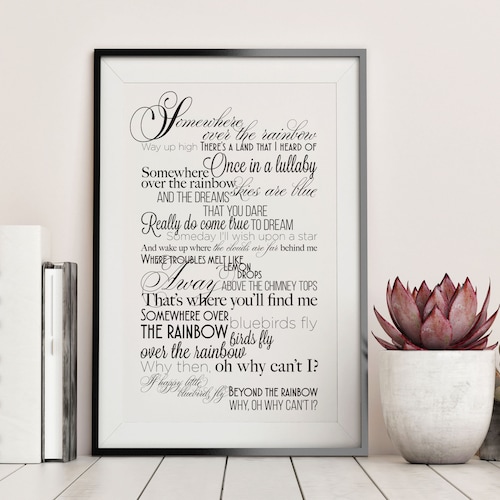 Somewhere Over the Rainbow by Judy Garland Lyrics Typography - Etsy