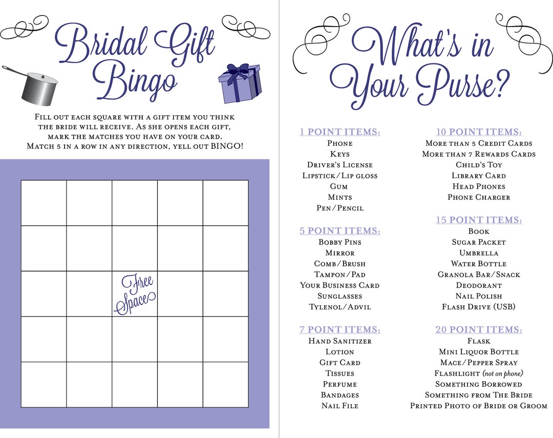 Bridal Shower Bingo & Purse Game - DIGITAL FILE ONLY - Etsy