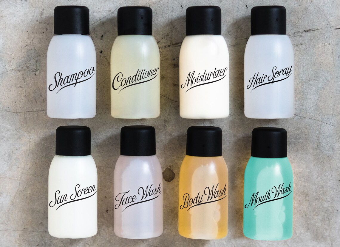 Travel Toiletry Bottle Label - Shampoo, Conditioner, Body Wash, Hair ...